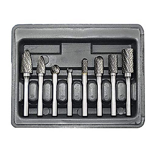 Carbide Burr Set 8pcs with 1/4''Shank Double Cut Solid Power Tools Tungsten Carbide Rotary Files Bits for Die Grinder Metal Wood Carving Engraving Polishing Drilling Grinding Milling Cutting