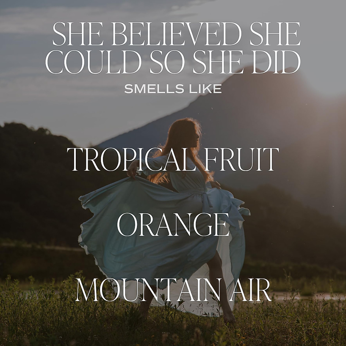 Sweet Water Decor, She Believed She Could So She Did, Tropical Fruit, Orange, Mountain Air, and Island Scented Soy Wax Candle for Home | 9oz Clear Jar, 40 Hour Burn Time, Made in the USA