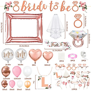 MOVINPE Bachelorette Party Decoration Bachelorette Party Accessories Bride to Be Sash Veil Bridal Shower Weekend Bride to Be Banner Hen Party Photo Props Bride Balloons Bride Glasses Rose Gold
