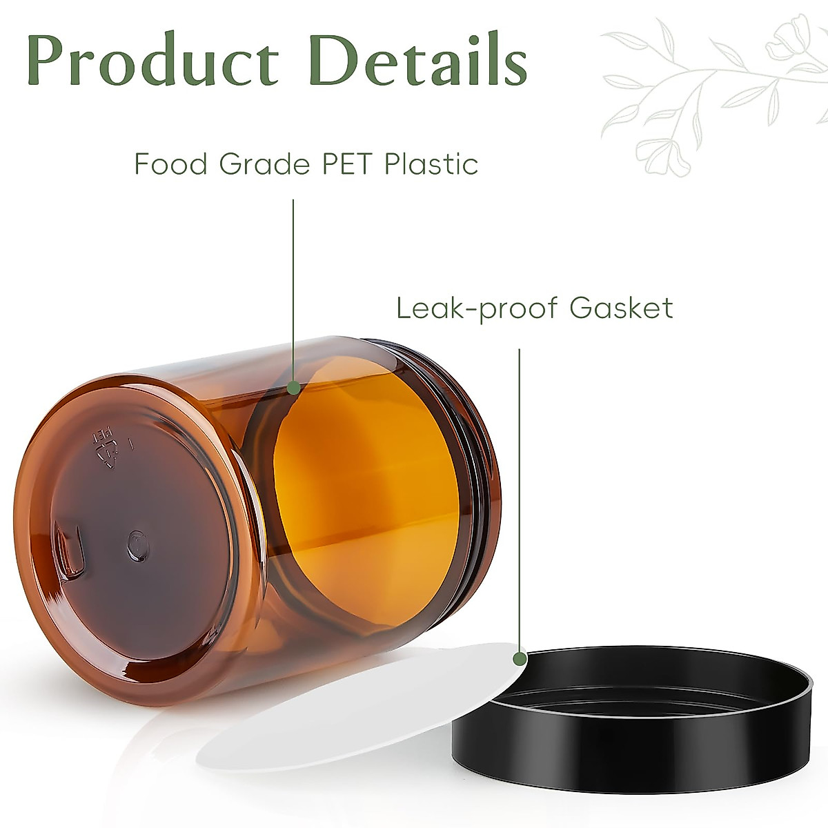 Qeirudu 8 oz Amber Plastic Jars with Lids and Labels, 12 Pack Empty Brown Body Butter Containers for Body Scrub, Cosmetic Beauty Products, Creams and Lotion