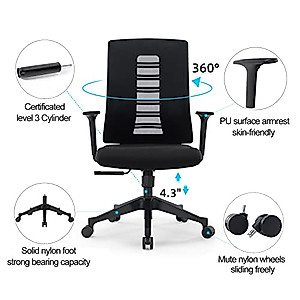 AOSKY Office Chair Ergonomic Desk Chair Task Chair with Mesh Backrest Height Adjustable Armrest Leaning Adjustable Computer Chair for Home Office (Black Back)