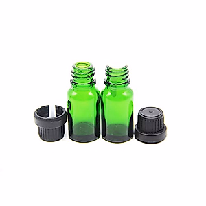 Yizhao, 10ml Green Sample Glass Bottles/vials Empty for Essential Oils,with Euro Orifice Reducers Dropper, for Chemistry Lab,Colognes& Perfumes,and 2 plastic Pipettes Dropper - 12 Pcs