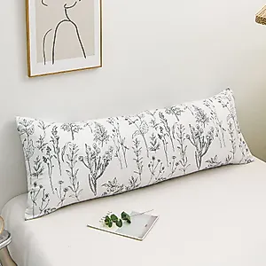White Flowers Body Pillow Cover 20x54 inches Black Sketch Flowers Printed Country Style Decor Botanical Body Pillow Case Cover with Pocket Closure(Body,Black Flower)
