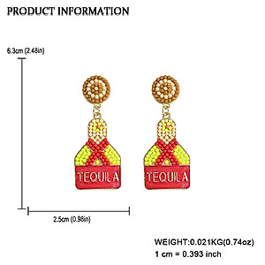 Fashion Cute Animal fruits Sparkling Crystal Earrings for Women Summer Beaded Statement Jewelry - Perfect for Beach Holidays and Parties(Tequila bottle - White)