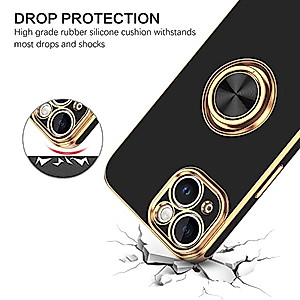 VENINGO iPhone 14 Case,Phone Cases for iPhone 14,Slim Fit Soft 360° Ring Holder Kickstand Magnetic Car Mount Supported Easy Clean Shockproof Protective Cover for Apple iPhone 14 6.1" 2022,Black/Golden