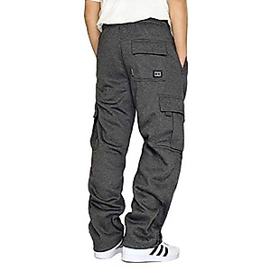 DREAM USA Men's Heavyweight Fleece Cargo Sweatpants, Charcoal, 5X-Large