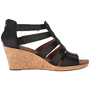 Rockport womens Briah Gladiator Wedge Sandal, Black Leather, 6.5 Wide US