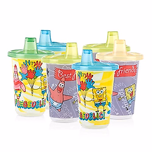 Nuby 6 Pack Wash or Toss Reusable Cups & Lids with Spout, Nickelodeon SpongeBob SquarePants, 10 oz.