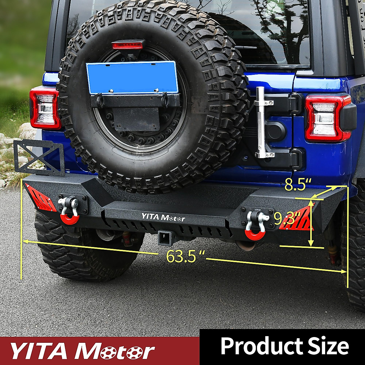 YITAMOTOR Rear Bumper Compatible with 2018-2025 Jeep Wrangler JL & JL Unlimited (2/4 Doors), w/ 2" Hitch Receiver & 2 x D-Rings & License Plate Bracket
