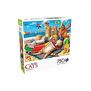 Buffalo Games - Pizza Time Pups - 750 Piece Jigsaw Puzzle & Beachcombers - 750 Piece Jigsaw Puzzle Multicolor, 24" L X 18" W