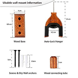 Ukulele Wall Mount Hanger, Auto Lock Ukulele Hanger, Hard Wood Base Ukulele Holder, For Ukulele/ Violin/ Banjo/ Mandolin Wall Mount Hook Stand