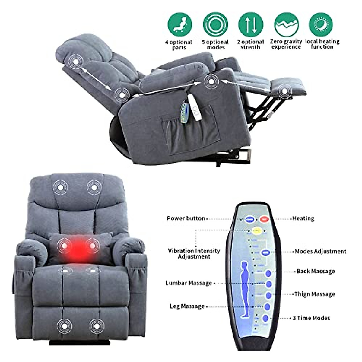 OBBOLLY Power Lift Recliner Chair for Elderly Massage with Heat, Linen Fabric Lazy Sofa with Cup Holders, USB, Side Pockets for Living Room