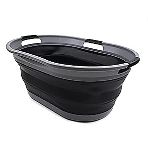 SAMMART 44L Collapsible Plastic Laundry Basket - Foldable Pop Up Storage Container / Organizer - Portable Washing Tub - Space Saving Hamper / Basket - Water Capacity: 35L (1, Dark Grey/Black), Size: 25.4 x 17.8 x 10.6 inches