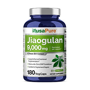 NusaPure Jiaogulan 9000 mg 180 Veggie Capsules (Extract 20:1, Vegetarian, Non-GMO, Vegan) Gynostemma Pentaphyllum