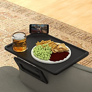 Multi-Function Arm Clip Table Tray For Couch, Sofa with Armrest Suitable for Home Drinks/Fast Food/Fruit Etc, Large Size Black