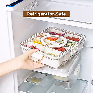 Snackle Box Charcuterie Container- Divided Serving Tray with Lid and Handle- Clear Plastic Portable Snack Box with 8 Compartment for Fruit, Veggie, Candy, Nuts, Picnic, Travel, Entertaining, Party…