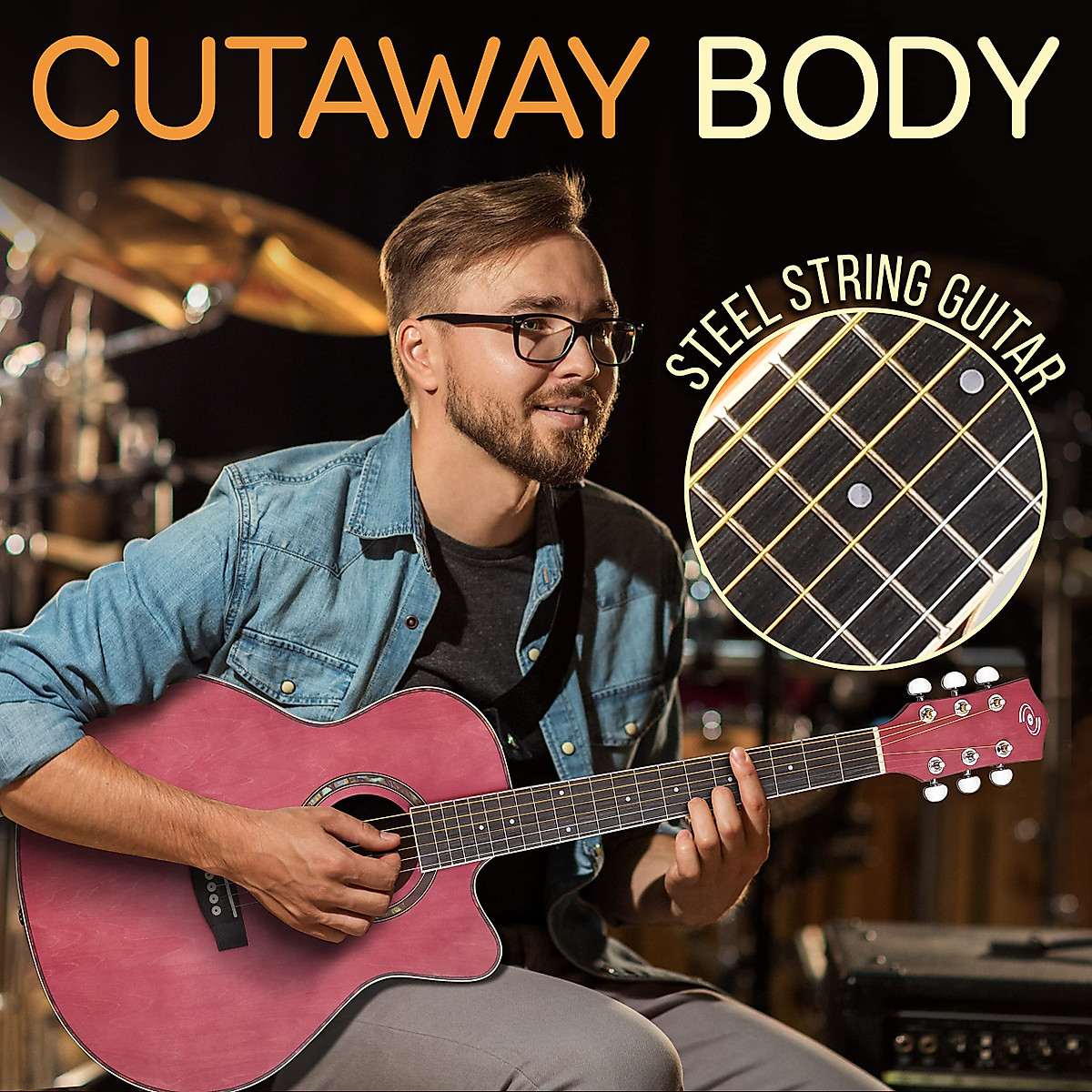 PyleUsa Beginners 6-String Acoustic Guitar-36 Cutaway Body with Accessory Kit (Purple), Left, (PGA550CAPU.5)