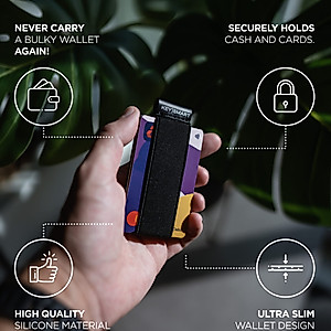 KeySmart - Elastic Wallet band to Keep Your Cards and Money More Secured - Stretchable and Minimalist Money Band for Men and Women - Rubber band Wallet for Cards, License, Cash (Black)