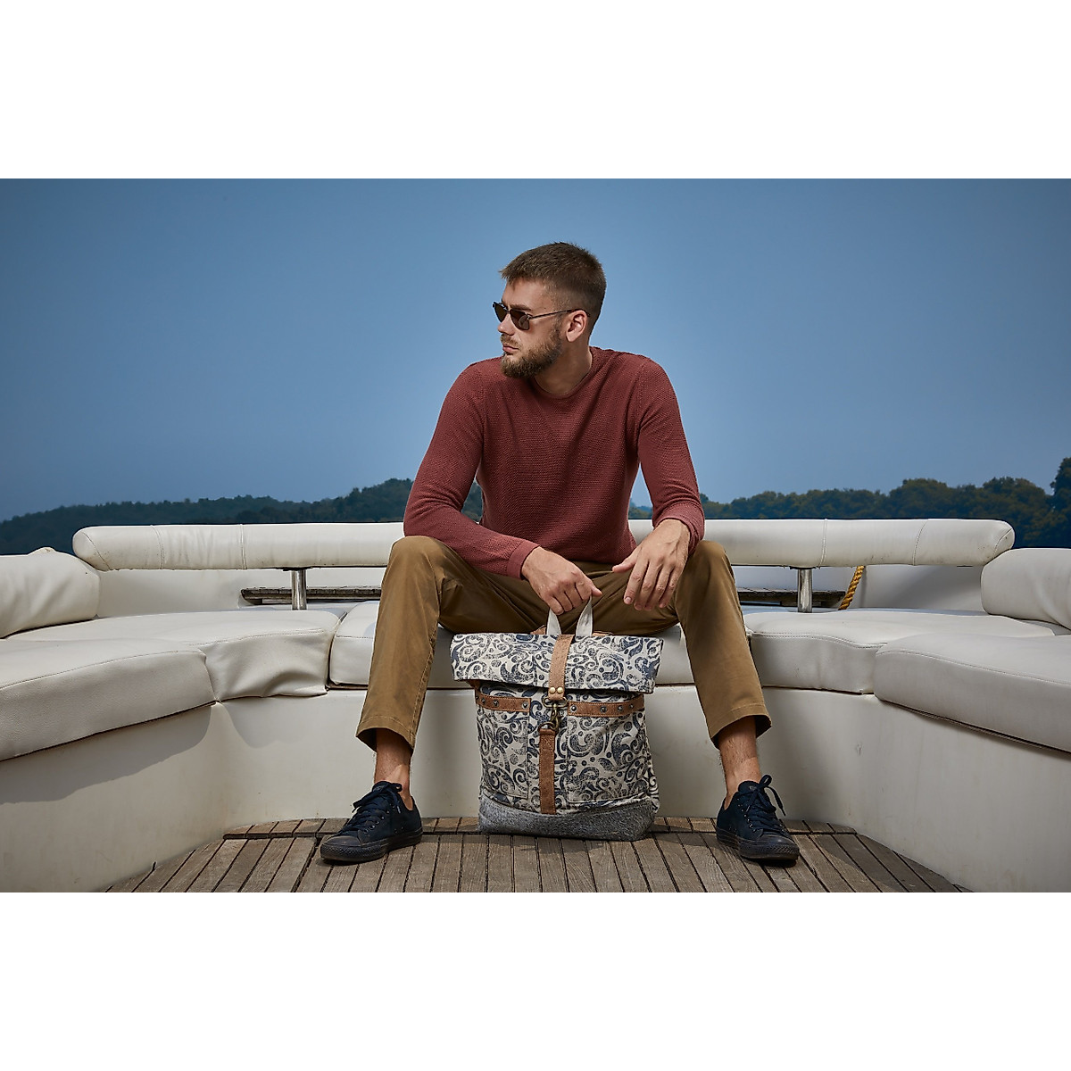 Myra Bag Floral Cowhide & Upcycled Canvas Backpack S-1161