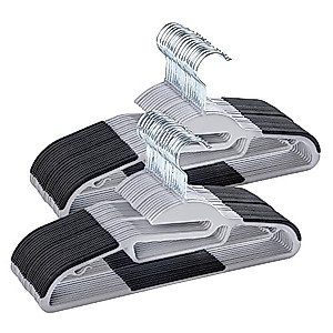 HWAJAN Coat Hanger 50Pack,Space Saving Hangers 16.53inch Plastic Hangers Rubber Strip Non-Slip Clothes Hangers Pants Hangers for Dorms,Apartments,Suit for Pants,Jackets,Sweaters,Shirts,Black