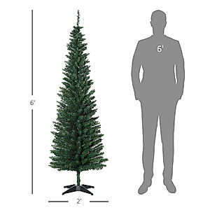 HOMCOM 6' Artificial Pencil Christmas Tree, Slim Xmas Tree with 390 Realistic Branch Tips and Plastic Stand, Green