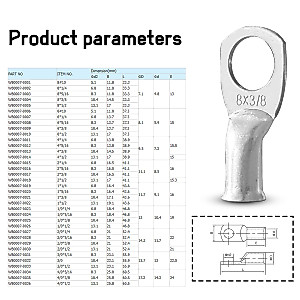 10PCS 1/0 Awg-3/8" Copper Wire Lugs with 3:1 Heat Shrink Tubing, Marine Grade Ring Terminal Connector, Heavy Duty UL Battery Cable Ends, Tinned Copper Eyelets Cable Lugs (AWG8*3/8)