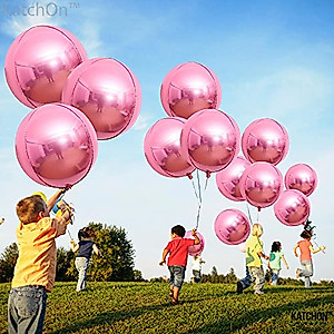 KatchOn, Metallic Pink Balloons - Pack of 24 | Pink Foil Balloons, Checkered Flag Balloons | Black and White Checkered Balloons for Pink Birthday Party Decorations and Race Car Birthday Party Supplies