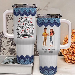 Custom 40oz Tumbler with Handle – Valentine's card exchange-Personalized Couple Gift for Anniversary Wedding Gift, Birthday, Mother's Day, Valentine’s Day qVmwmF