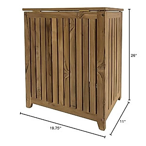 Genuine Teak Wood Spa Style Full Size Hamper, Top Load Double Hinged Lid, Slat Panel Woodgrain Finish, 19.75 Inch Width x 11 inch Depth x 26 Inch Tall