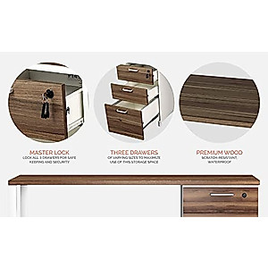 Milano Home Office Desk - 47Inch Cass Walnut/White Home Office Desk with Drawers - Modern Computer Desk with Storage, Detachable & Lockable Computer Cabinet - Wooden Office, Study, and Writing Table