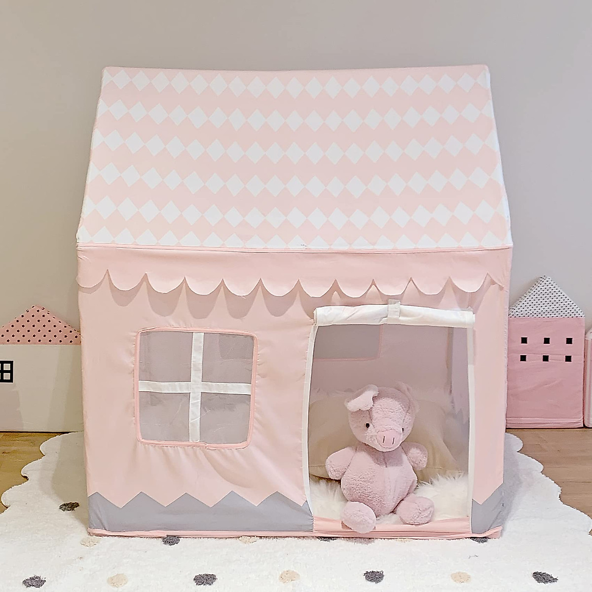 Girl Tents Indoor Playhouses,Kids Playhouse with 3 Windows,Indoor Playhouse,Toys for 1,2,3,4,5,6-Year-Old Girls,Light and Easy to Assembly and Easy to Wash- Best Birthday Gift -39"×27"×42"