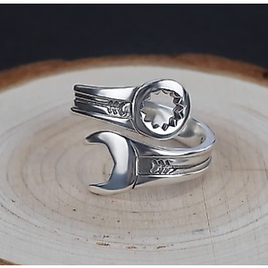 HUKQBUNX 925 Sterling Silver Original Design Wrench Ring Personalized Men's Silver Ring Men's Fashion Domineering Party Unique Design Open Ring