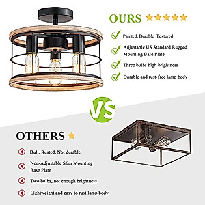 Semi Flush Mount Ceiling Light Fixture Vintage Ceiling Light Farmhouse Ceiling Light White Wood Grain Metal Cage Ceiling Lamp for Kitchen Dining Room Hallwa Bedroom Living Room (White Wood Grain)
