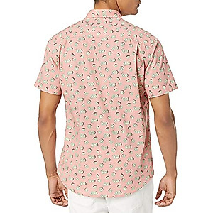 Amazon Essentials Men's Regular-Fit Short-Sleeve Print Shirt, Pink Fruit, Large
