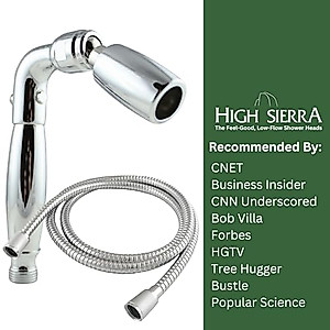 High Sierra Showerheads® - Solid Metal Handheld Shower Head with Trickle Valve and 72-Inch Metal Hose with Silicone Inner Tube. Low Flow 1.5 GPM - Chrome Finish