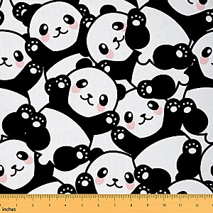 Panda Fabric by The Yard, Kawaii Cute Panda Decorative Fabric for Quilting Sewing, Black White Panda Upholstery Fabric, Cartoon Giant Panda Fabric for Kids Clothing DIY, 2 Yards, Black White