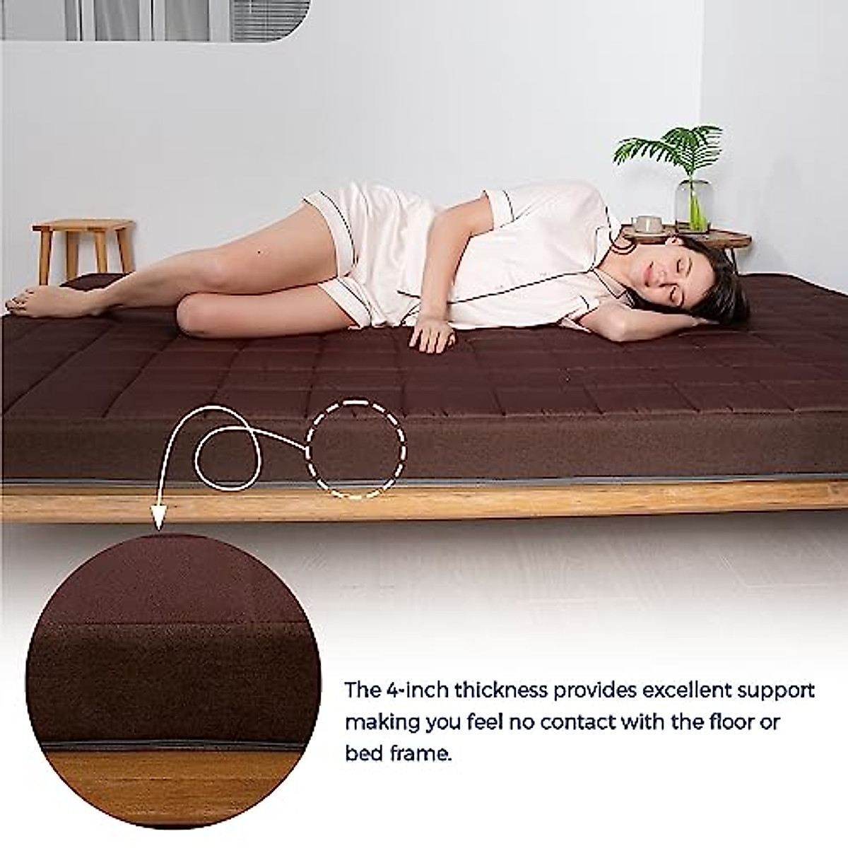 MAXYOYO Floor Mattress Japanese Futon Mattress, Full Thicken Sleeping Pad for Floor Folding Mattress Tatami Mat Camping Mattress with Removable Cover