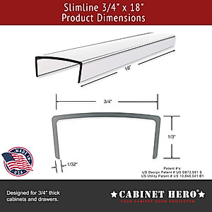 Cabinet Hero Slimline and Drip Ramp Door Protector - Plastic Edge Guard - Slip On, Kitchen, Drawer Front, Prevent Chipping Impact Protection - 3/4 Thick, 18 Inch Length - Combo Pack - Clear, Pack of 2