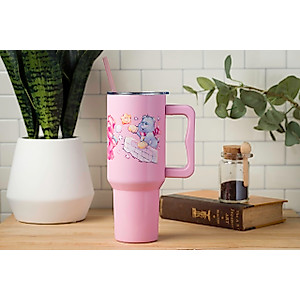 Silver Buffalo Care Bears Christmas Cuties Winter Fun Featuring Good Luck Bear, Cheer, and Christmas Wishes Bear Stainless Steel Tumbler with Handle and Straw, Fits in Standard Cup Holder, 40 Ounces