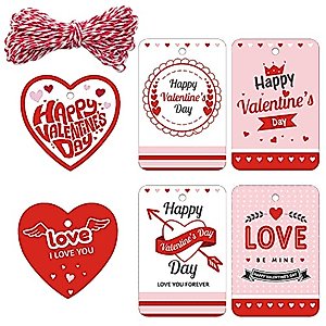 Valentines Day Gift Tags - 50 Counts 6 Styles Red Kraft Wrapping Labels White Cardboard Name Cards for DIY Craft Wrapping Valentine's Day Theme Party Hanging Decoration