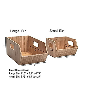 Bamboo Storage Bins for Pantry & Kitchen Cabinet Organizer Multi-Purpose 2 PC Stackable Set for Canned Goods, Vegetables, Pouches, Boxed Meals & more