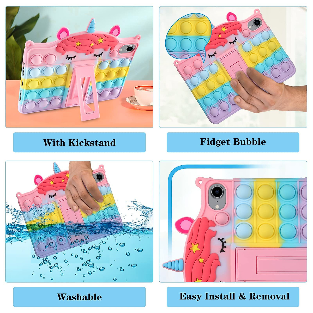 WESADN for iPad Mini 6 Case 2021 with Kickstand Silicone Fidget Bubble Case for Girls Women Kawaii Cute Rainbow Pop Protective Holder Tablet Cover for iPad Mini 6th Generation Case 8.3 inch