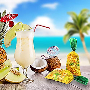 Chinco 100 Pieces Pineapple Cellophane Bags Cellophane Treat Bags Party Favor Bags with 200 Pieces Gold Twist Ties for Cookies Candies Summer Hawaiian Holiday Holiday Swimming Pool Party