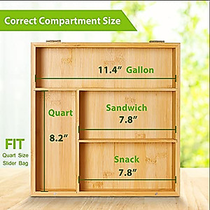 Wahopy Ziplock Bag Neat Organizer for Kitchen Drawer, Food Storage Bag Bamboo Dispenser Holder, Compatible with Gallon, Slider Quart, Sandwich and Snack Various Size Bag, Anti Slip, Easy to Use