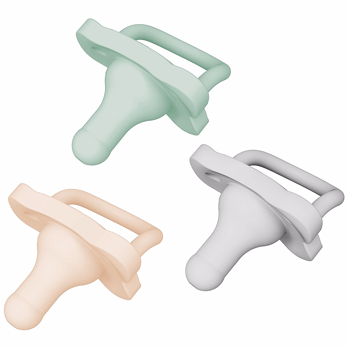 Dr. Brown's HappyPaci 100% Silicone Baby Pacifier, Contoured One-Piece Design, Cool Gray, Green, Ecru, 0-6m, BPA-Free, 3 Pack