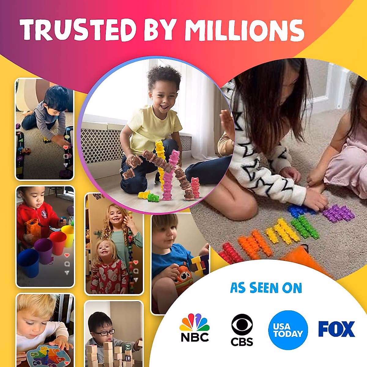 Skoolzy Rainbow Stacking Bears with Matching Sorting Cups 69 Piece Set, 60 Bear counters, Scissor Tongs, Rainbow Cups, Storage Bag, Sorting dice Game