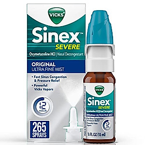 Vicks Sinex SEVERE Nasal Spray, Original Ultra Fine Mist, Decongestant Medicine, Relief from Stuffy Nose due to Cold or Allergy, & Nasal Congestion, Sinus Pressure Relief, 265 Sprays