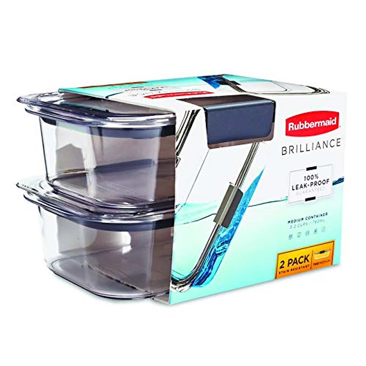 Rubbermaid Brilliance Food Storage Container, Medium, 3.2 Cup, Clear, 2-Pack (2025333)