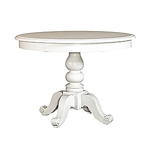BOWERY HILL Full Extension Solid Wood Round Pedestal Dining Table with Solid Wood Frame in White