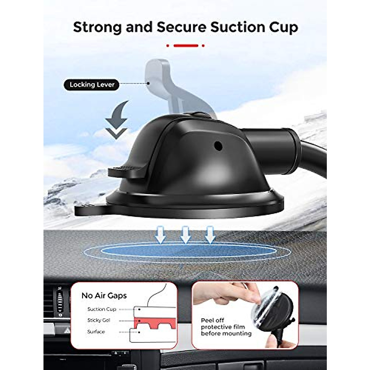 Car Cell Phone Holder Mount - Strong Suction Cup Windshield Dashboard Phone Holder, Long Arm Car Cell Phone Holder Compatible with iPhone 14 13 12 11 X 8 7 6 Series and Other Phones Under 6.9 inches
